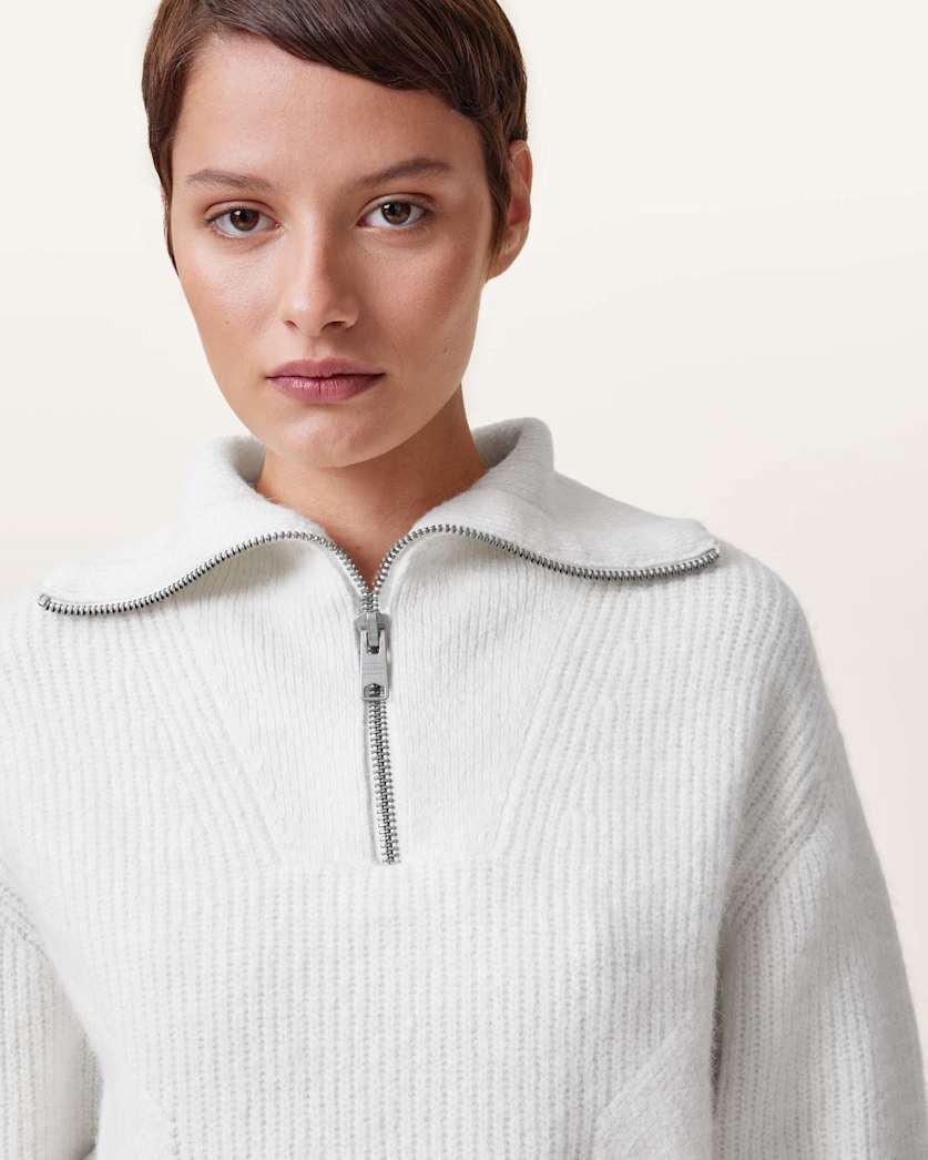 Octavia Zip Up Jumper Chalk White | ALLSAINTS
